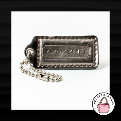 2.25" Medium COACH GREY MIRRORED LEATHER KEY FOB BAG CHARM KEYCHAIN ...