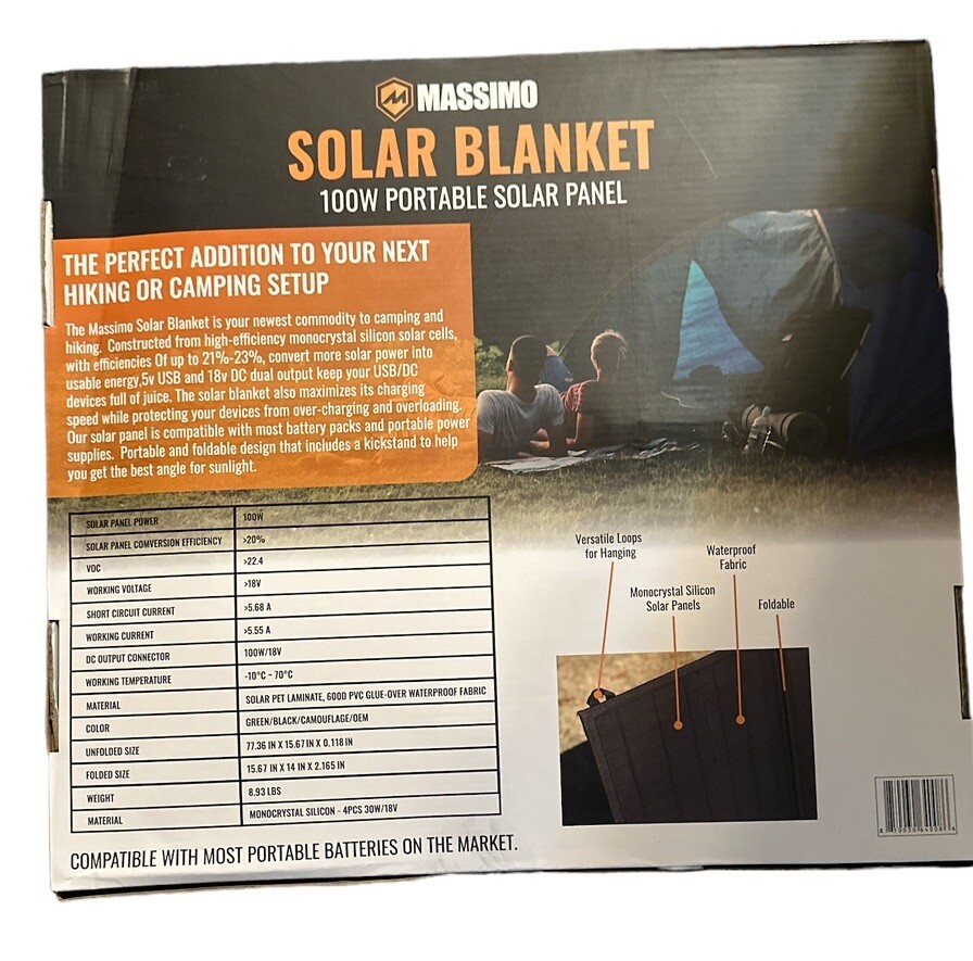 Solar Massimo 100W Portable Panel Lightweight/Foldable/Waterproof ...