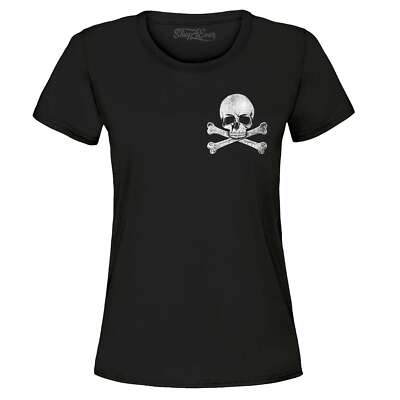 Distressed Skull and Crossbones Pocket Size Women's T-Shirt Novelty ...