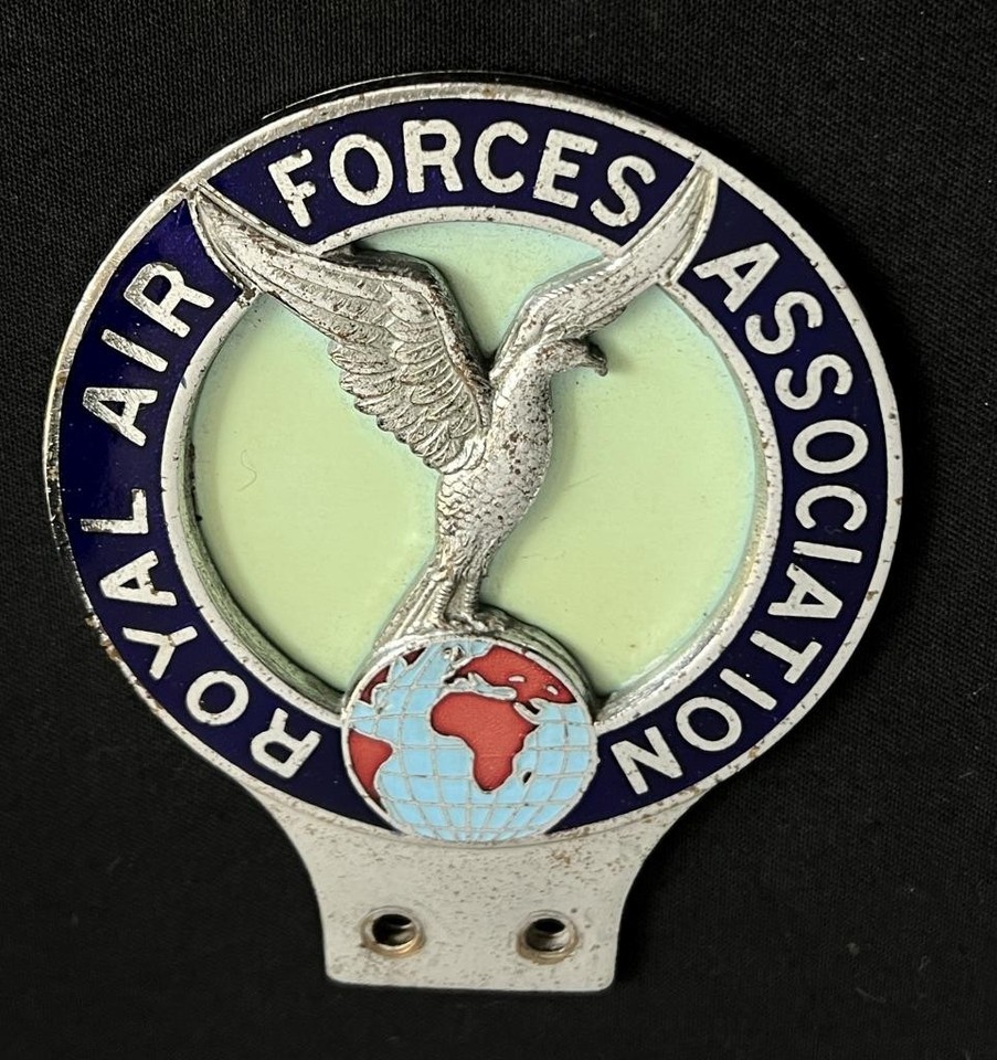 ROYAL AIR FORCE ASSOCIATION RAFA VINTAGE RAF ENAMEL MILITARY CAR BADGE ...