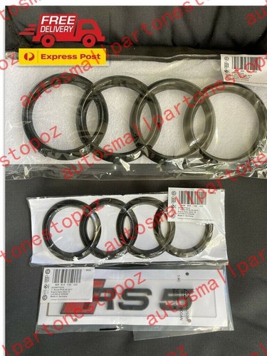 Audi RS5 Front Rear Gloss Black Badge RING RINGS Emblem Set For Audi RS ...