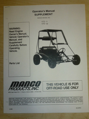 MANCO MODEL 475-11 475-112 GO KART PARTS LIST OPERATORS MANUAL CART | eBay
