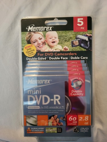 Memorex Mini DVD-R 5 Pack 4X 2.8GB 60 Min SP Mode Double Sided DVD ...
