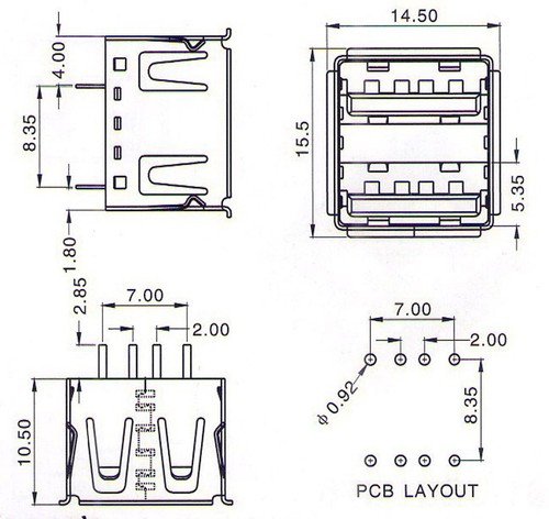 5Pcs New Dual USB 2.0 Female Type A 8 Pin PCB Connector 180 Degree DIY ...