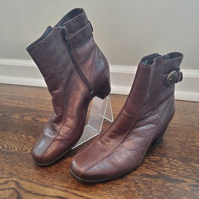 CLARKS Brown Leather Boots 7.5N 2" Heels Women's Zipper Ankle Bootie | eBay
