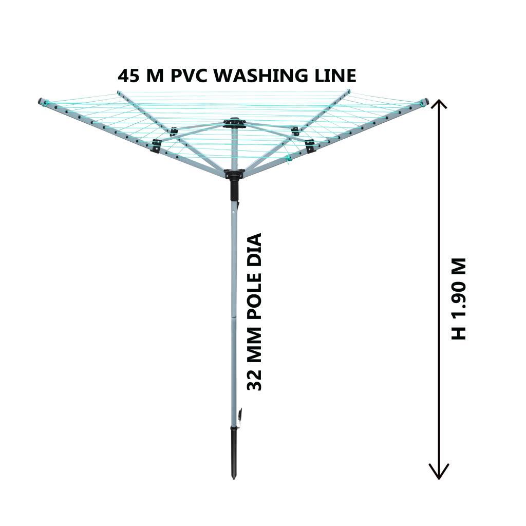 4 Arm Rotary Airer Outdoor Washing Line Clothes Dryer Free Ground Spike ...