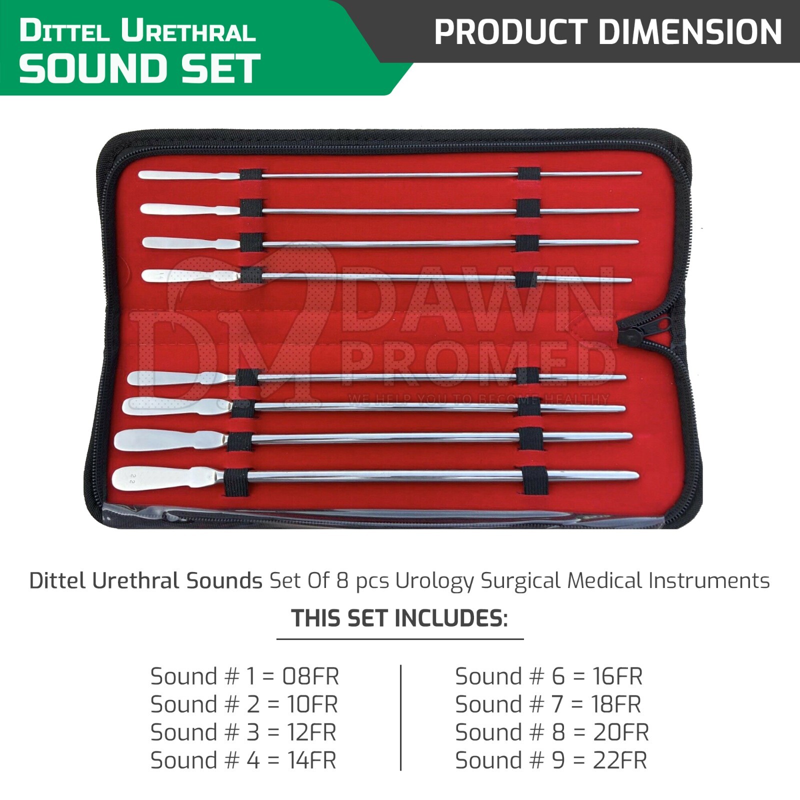 8 Pcs Dittel Urethral Sounds Dilator Set 11.5″ Straight 18 FR – 32F ...