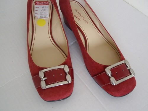 NEW ANNE KLEIN iFLEX Women's RED LEATHER "AKCALLIE" Wedge Shoes Size 7 ...