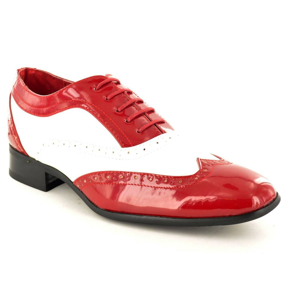 New Mens Dance Shoes Black Red White Brogue Spats Leather Lined in UK ...