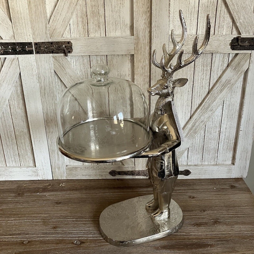 Silver Stag Butler Reindeer Deer Statue Holding Tray Sandwich Cookie ...