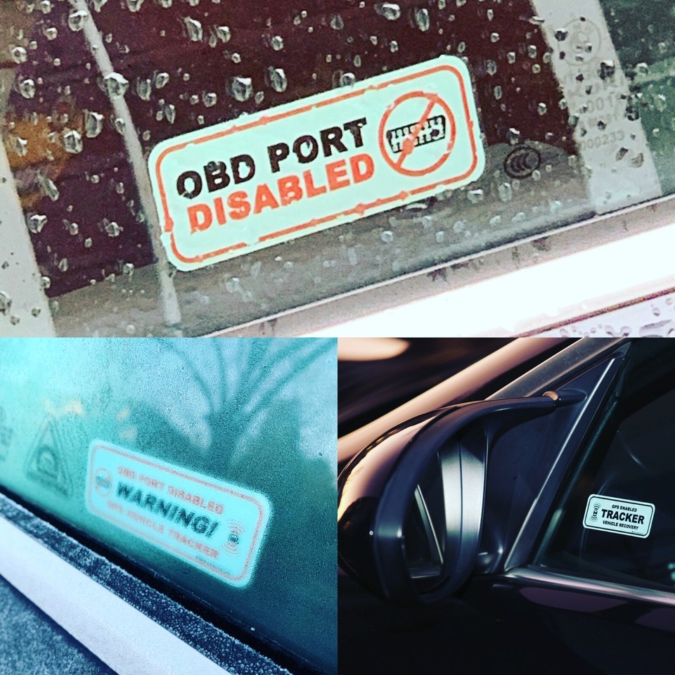 2 x WINDOW WARNING STICKERS INTERNAL GPS TRACKER OBD PORT DISABLED ...