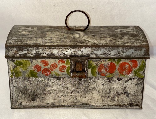 Antique 19th Century American Hand Painted Tine Toleware Lidded Box 8 ...