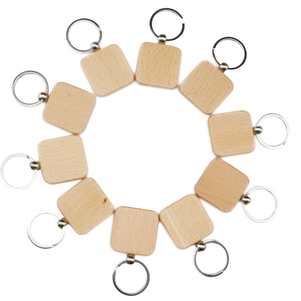 CALCA 10pcs Square Blank Wood Keychain Diy Custom Wood Key Tags Wood ...