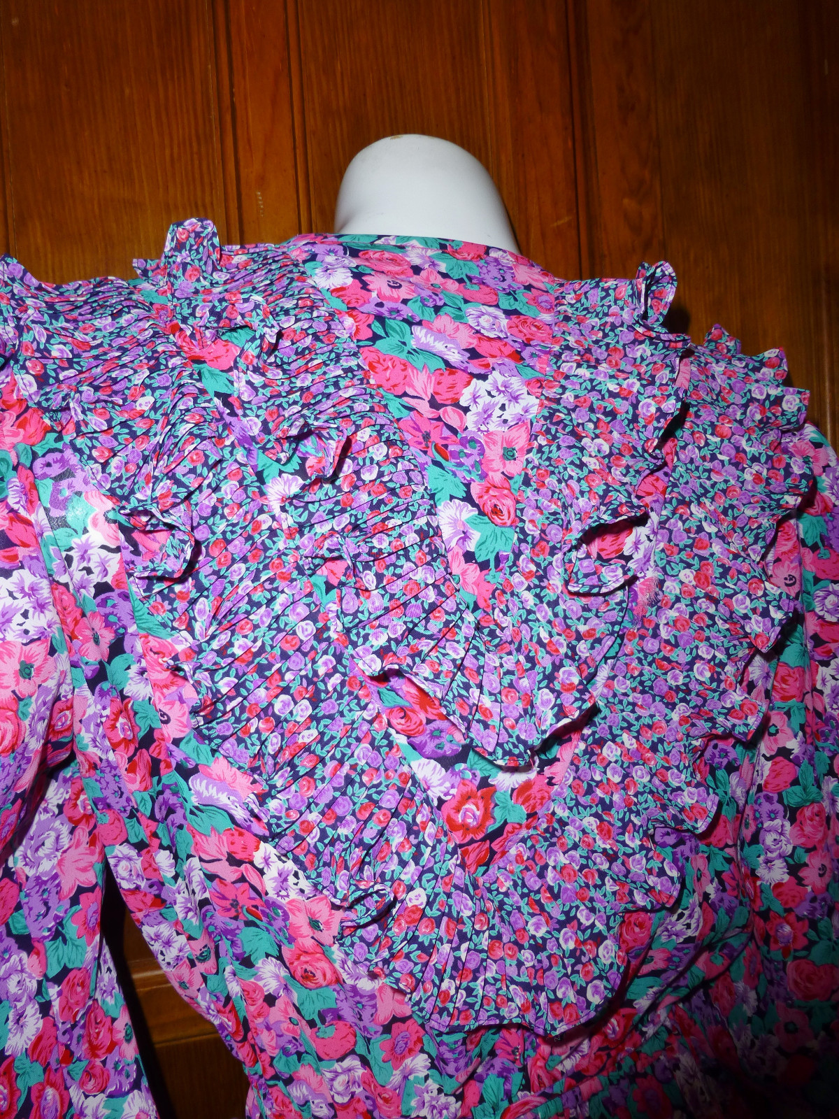 Vtg 80s Freis Style Floral PRINT Pleated Ruffle Poet Slv BOHO Gypsy ...
