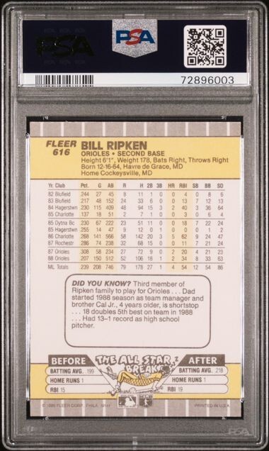 Bill Ripken 1989 Fleer FU¢# Face Black Box Over Error - PSA 9 | eBay