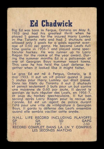1957-58 Parkhurst - Ed Chadwick #2 (RC) for sale online | eBay