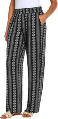 Three Dots Women's Elastic Pull On Pant with Pockets, Black Multi, X ...