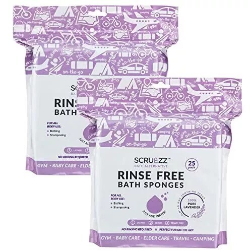 Scrubzz Disposable No Rinse Bathing/Shower Wipes - LAVENDER - 50 sheet ...
