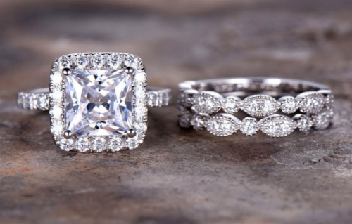 Gorgeous 3.95CT White Princess & Round Shape Engagement Ring Set In 935 ...