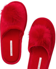 VICTORIA'S SECRET WOMEN POM POM BRIGHT RED SLIP ON COZY SLIPPERS MEDIUM ...