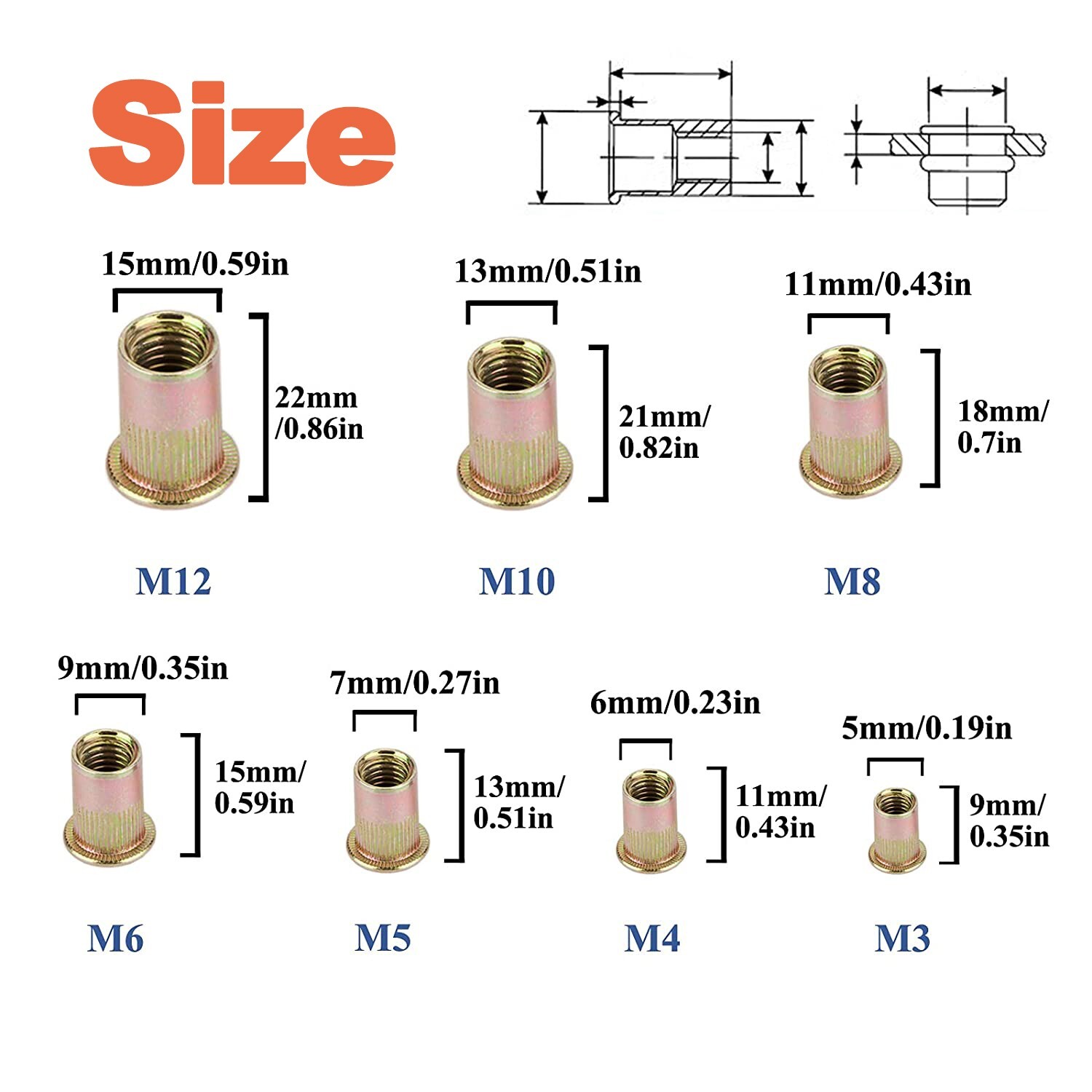 1200Pc Rivet Nuts M3-M12 Steel/Aluminum Rivnut Insert Nutsert Threaded ...