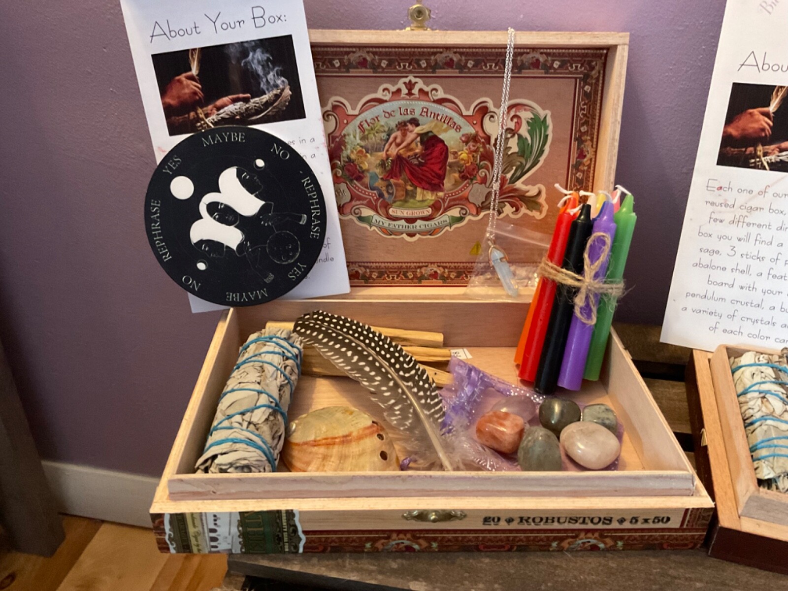 Portable alter box made with reused cigar boxes with geniune crystals ...