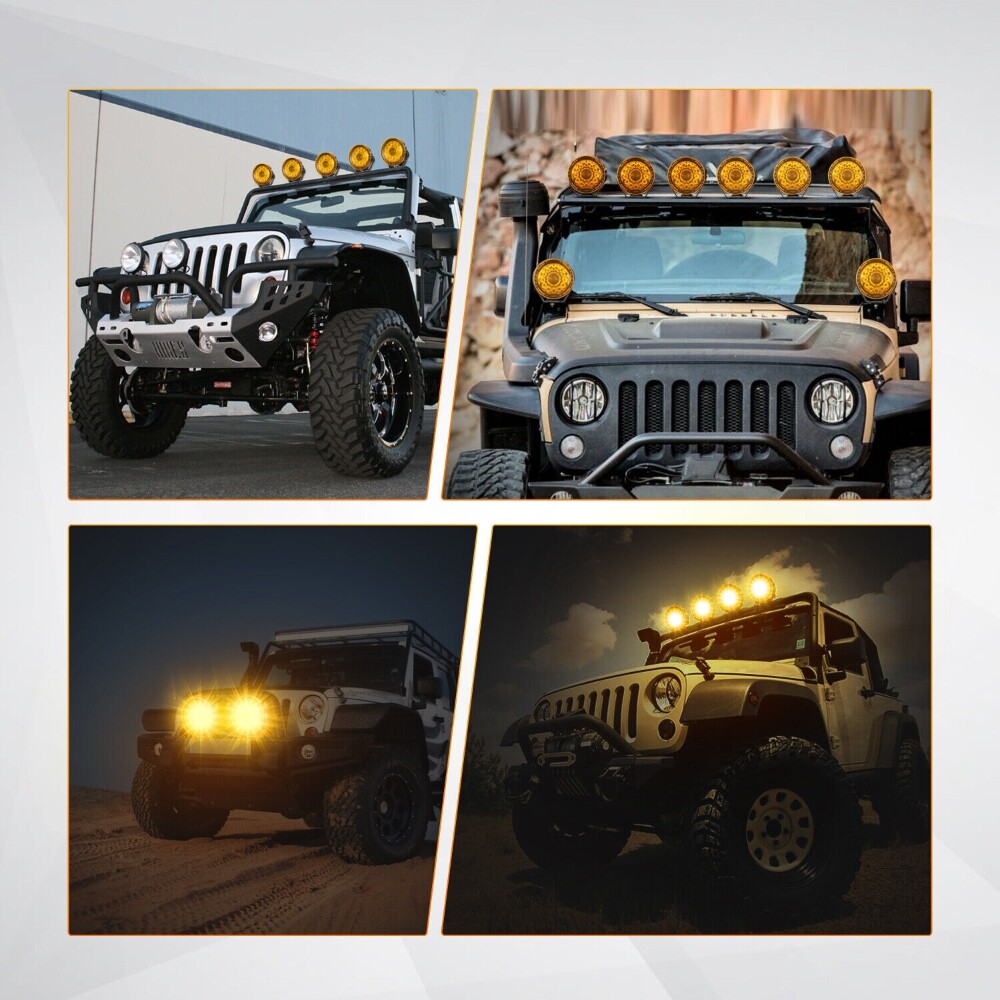 Pair Round Yellow 7 Inch Driving Lights Cover Off Road Lights Len ...