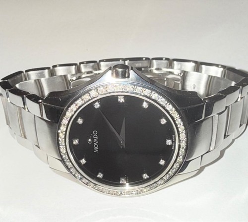 MOVADO MENS MASINO STAINLESS STEEL BLACK DIAL DIAMOND WATCH | eBay