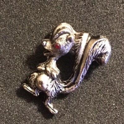 VTG Skunk w/ Nut -Red Rhinestone Eye Silver Tone Pin Brooch w/ Clasp ...