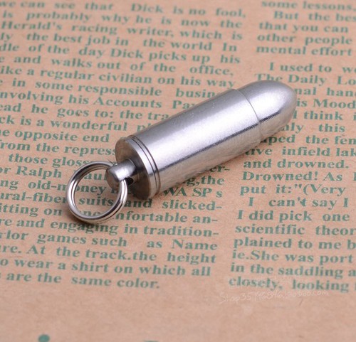 Titanium MINI Bullet Shape Necklace Pendant Waterproof Medicine Box ...