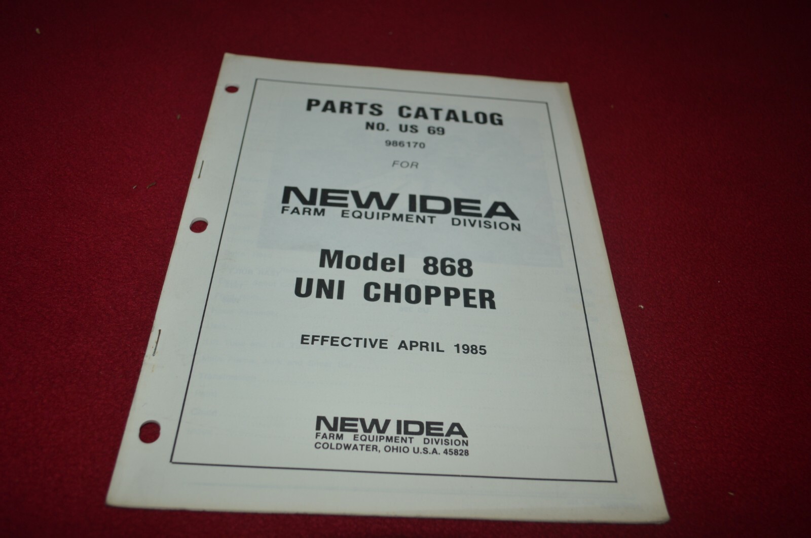 New Idea 868 Forage Harvester For UniSystem Dealer's Parts Book MFPA | eBay