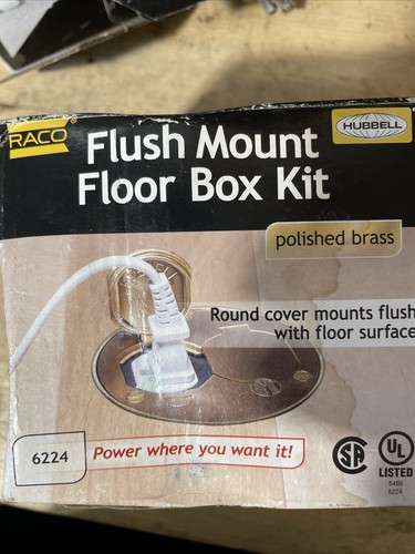 RACO Round Floor Box Kit Cast Iron 6224 Brass Duplex Cover For Wood ...