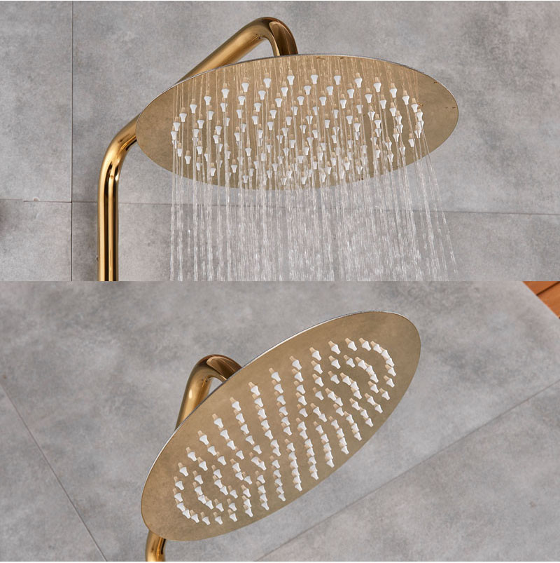 8" Gold Shower Faucet Set Round Rainfall Shower Heads+Hand Held Shower ...