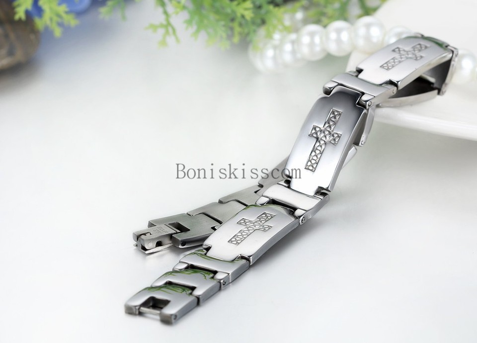 Stainless Steel Cross Link Eternity Chain Men's Bracelet Cuff Bangle ...