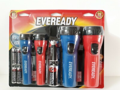 Energizer Eveready 25 lumens Black/Blue/Red LED Flashlight AA/D Battery ...