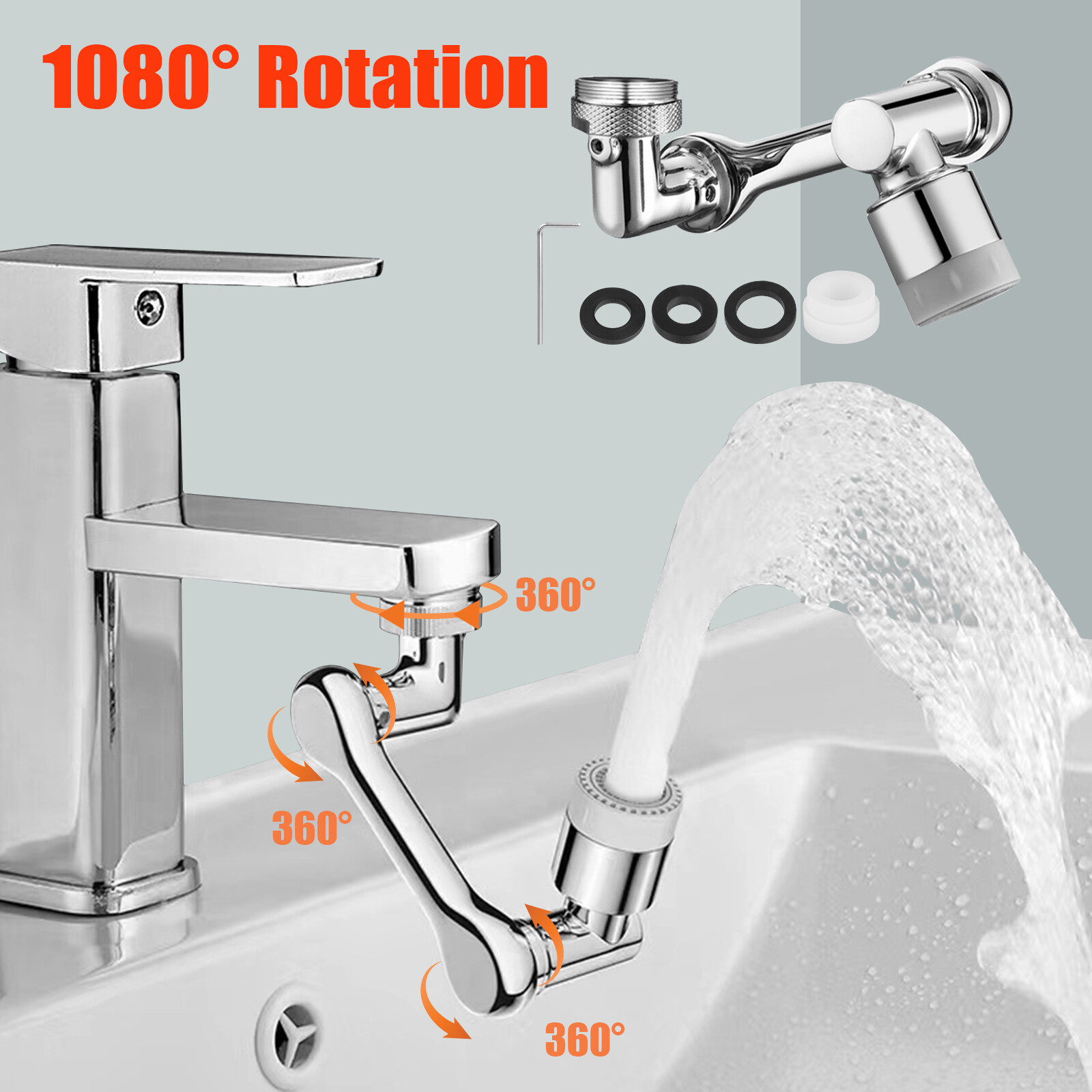 1080° Swivel Filter Faucet Extender Universal Aerator Water Outlet ...