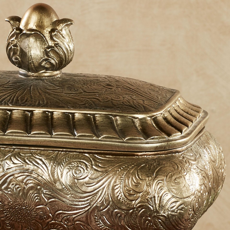 Algiers Traditional Satin Gold Etched Tabletop Decorative Covered Box with Re... | eBay