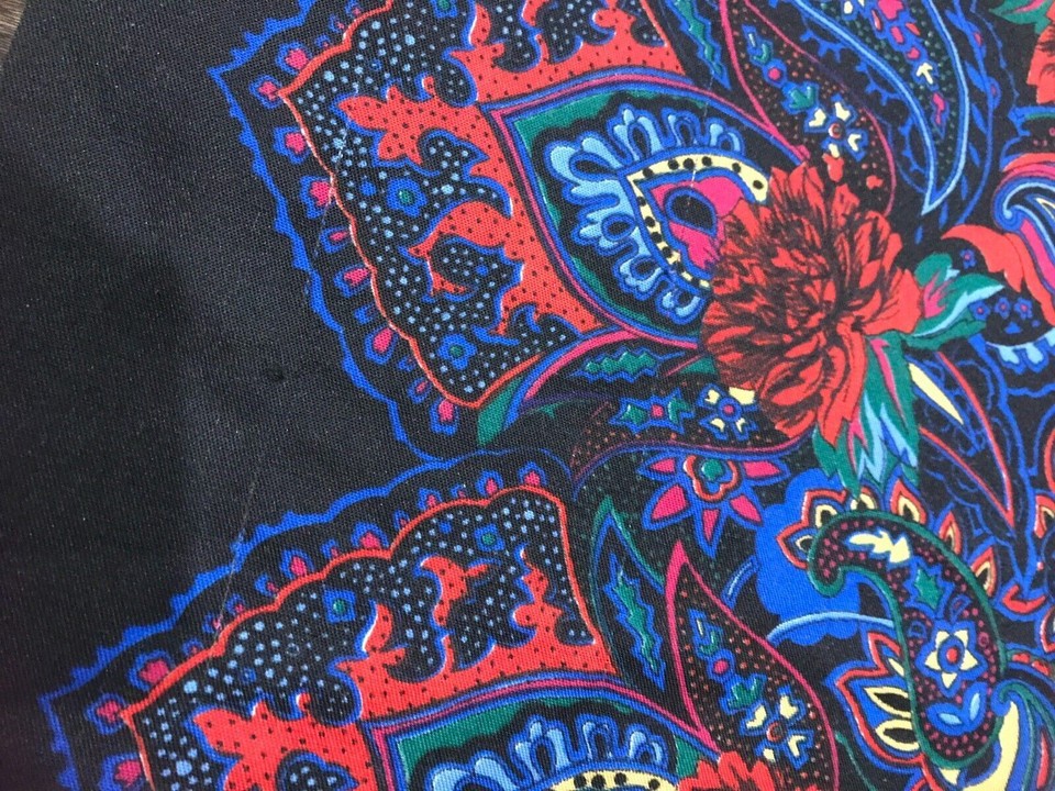 Vintage signed Laura Borghese black colourful paisley rose floral ...