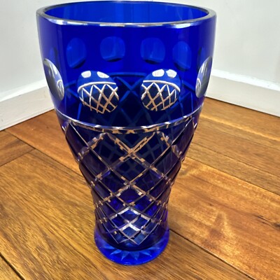 Imperial Estate Crystal Vase Cobalt Blue on Clear, 8" Tall Circle ...