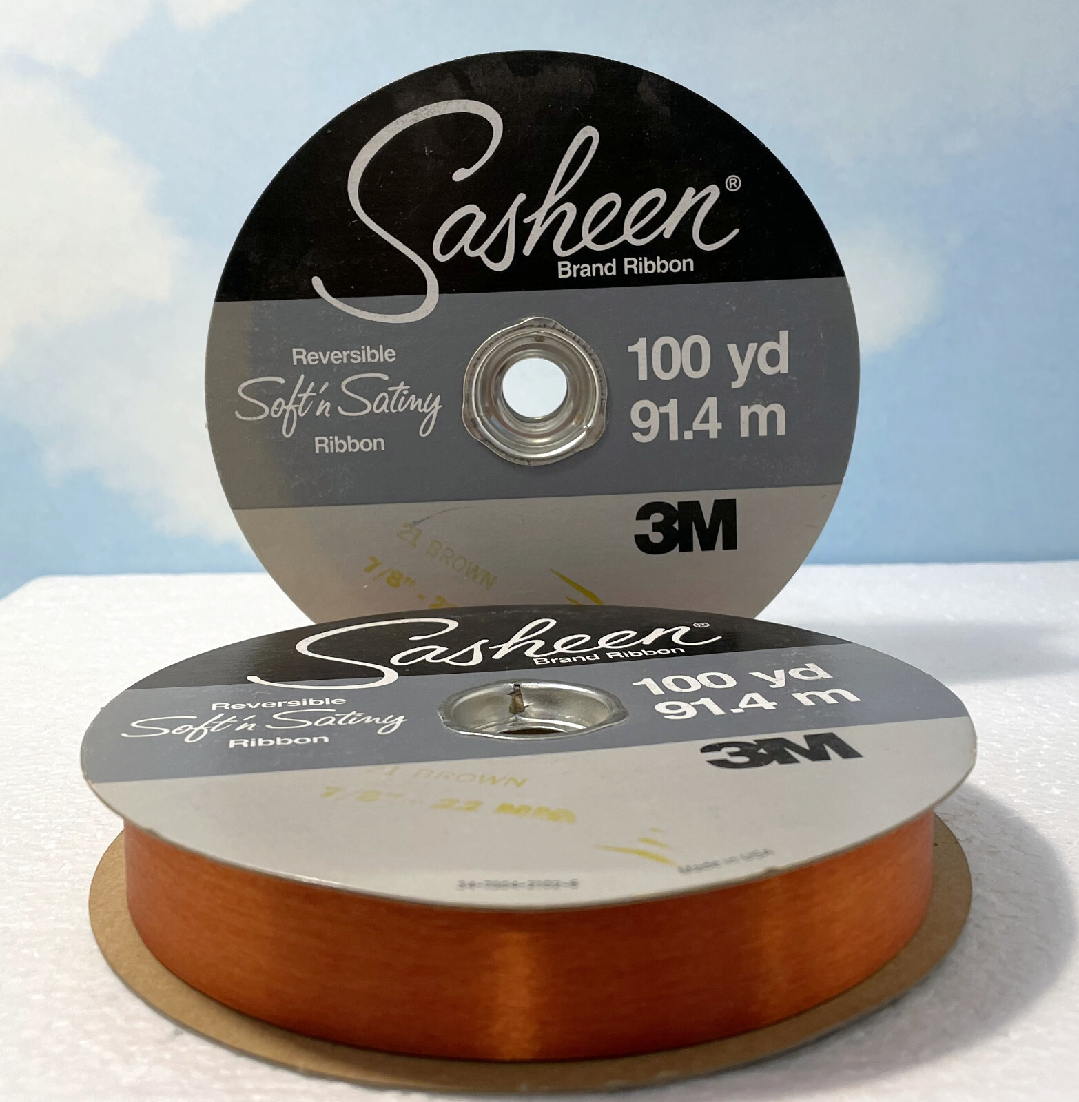 2 Rolls Vintage 3M Sasheen Ribbon for Bow Maker Reversible 7/8" BROWN ...