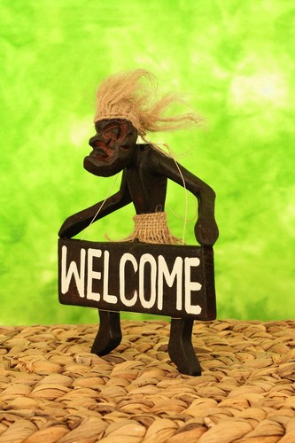 Wooden Handmade Primitive Tribal Statue Welcome Sign Wall Tiki Bar ...