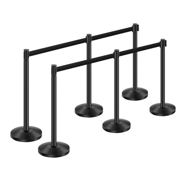 6 Pcs Crowd Control Stanchion Set w/ Retractable Belts Black Stanchions ...