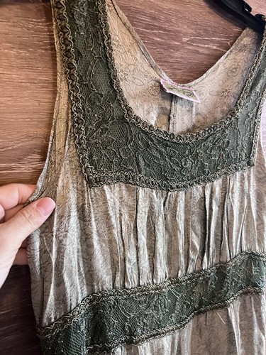 Boho Hippie Whimsigoth Rayon Dress Womens S L Green Brown Fairy Core ...