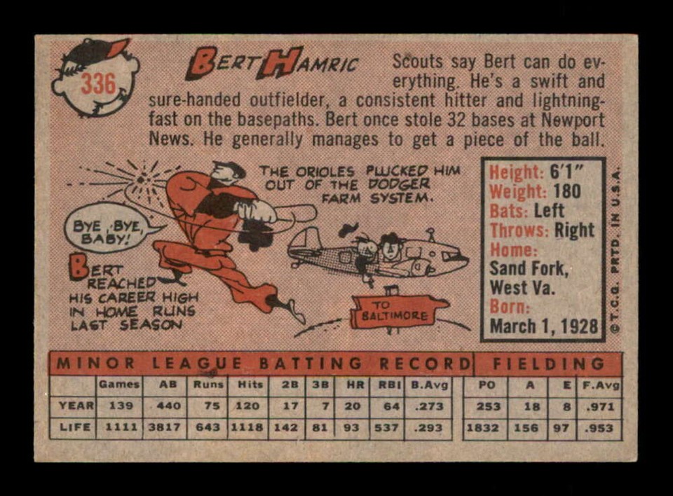 1958 Topps #336 Bert Hamric VG/VGEX X2881566 | eBay