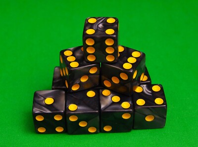 d6 DICE SET (10) 16mm - MARBLED, BLACK/YELLOW, WARHAMMER, D&D, RPG, NEW ...