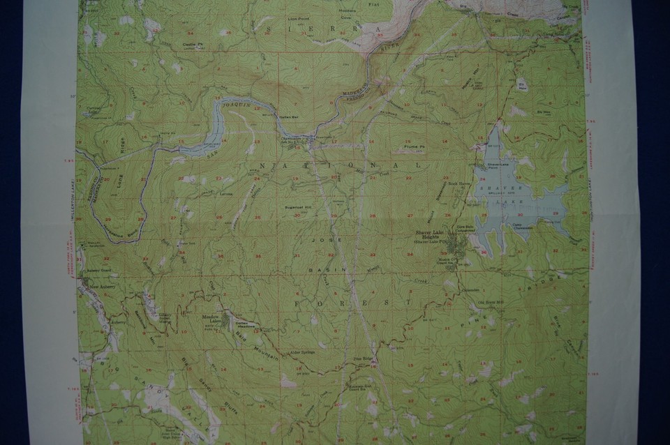 Vintage 1955 USGS Topo Map, Shaver Lake, California. 17 X 21" | eBay