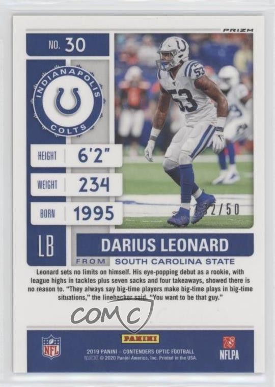 2019 Panini Contenders Optic Season Ticket Orange /50 Shaquille Leonard ...