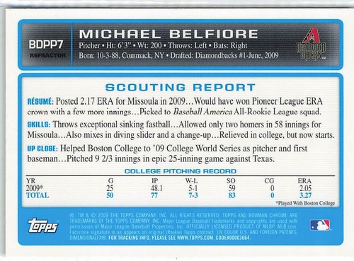 2009 Bowman Draft Picks & Prospects - Prospects Chrome Mike Belfiore # ...