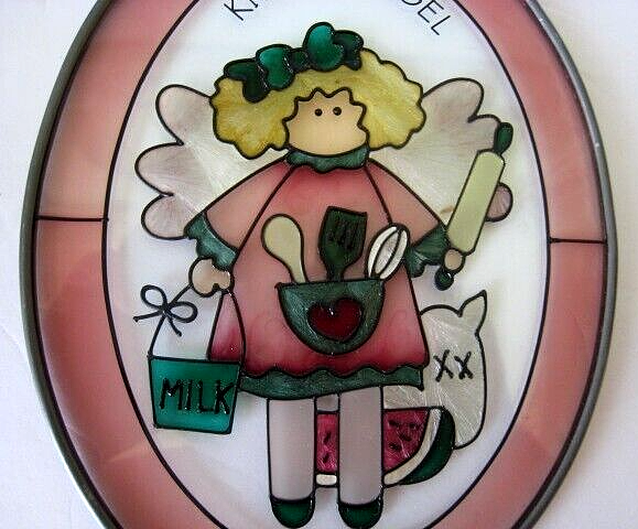 Kitchen Guardian Angel Hand Painted Sun Catcher Stain Glass Window Hang ...