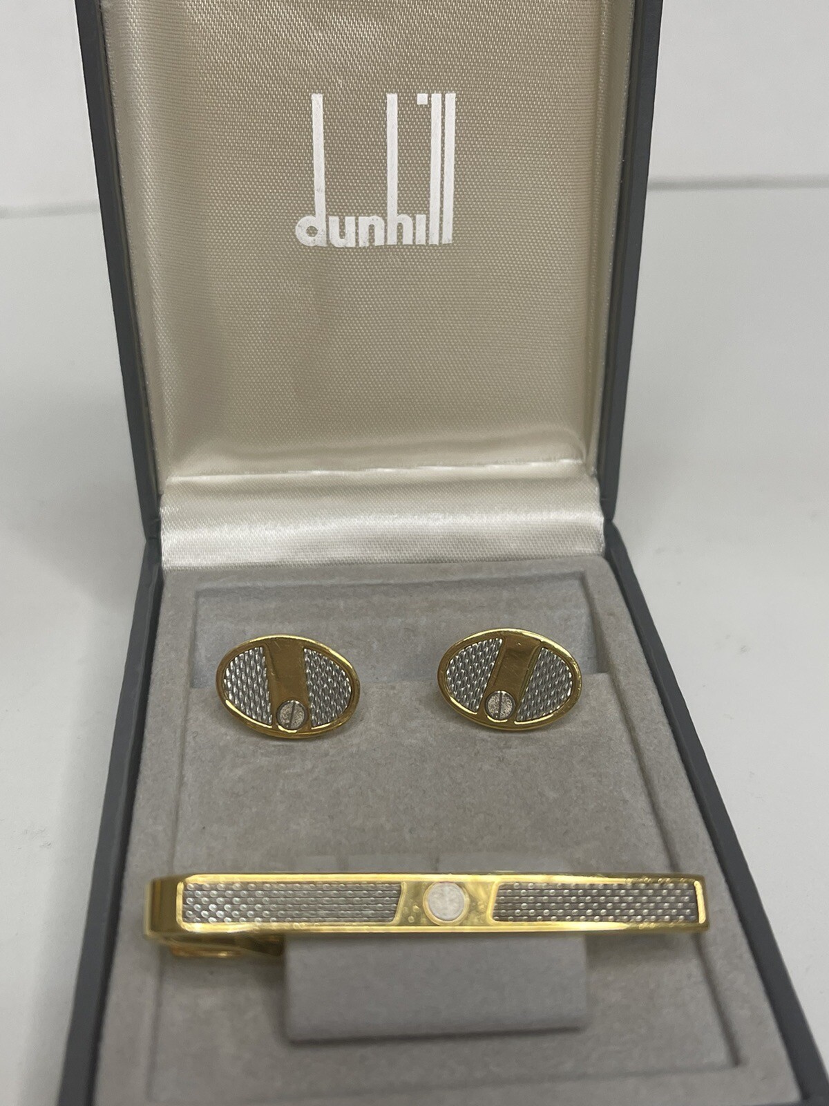 Dunhill “d” Logo Round Gold Cufflinks and Tie Bar/Cli… - Gem